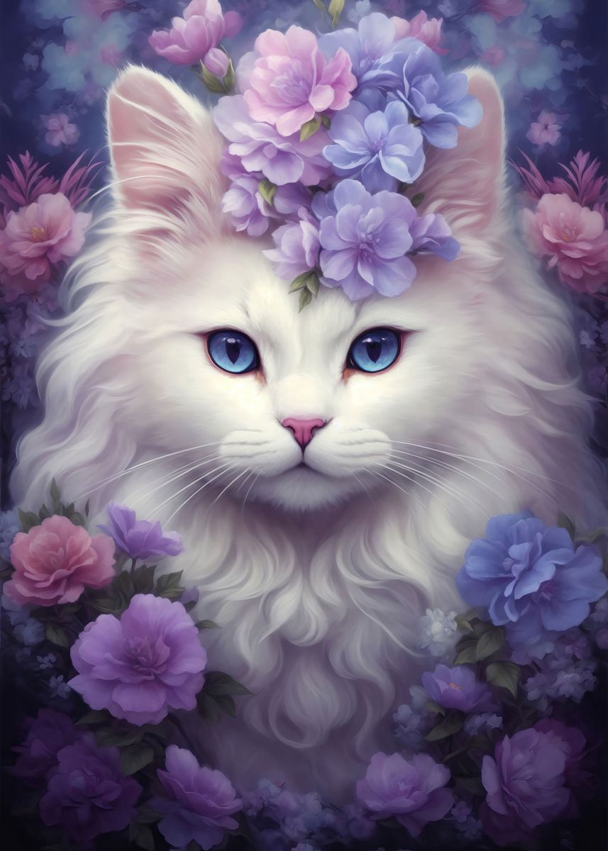 'Whimsical White Cat' Poster, picture, metal print, paint by AnneLaure ...