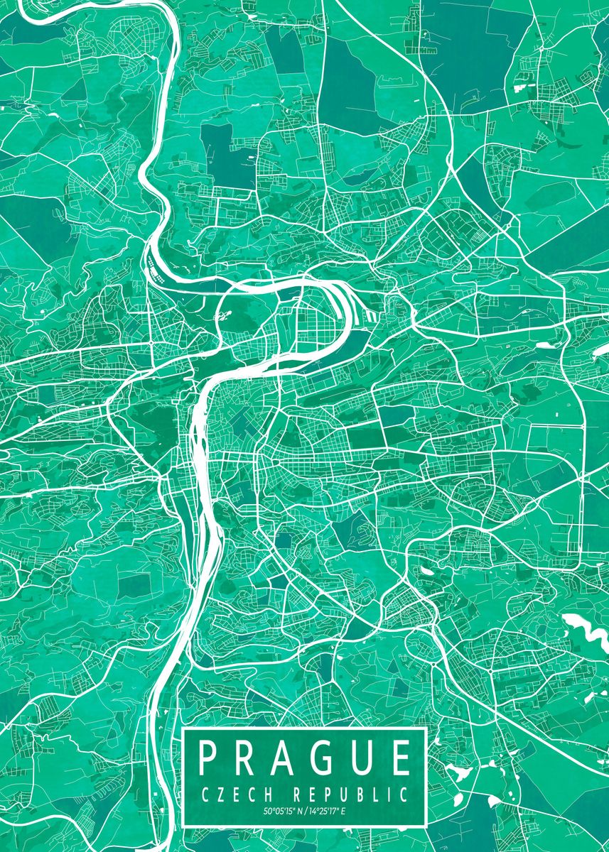 'Prague Map Watercolor' Poster, picture, metal print, paint by deMAP Studio | Displate