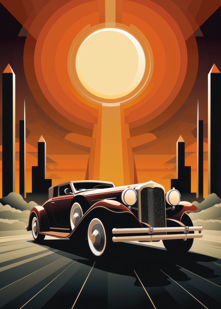 'Art Deco Car Retro Vintage' Poster, picture, metal print, paint by mcmtdesigns | Displate