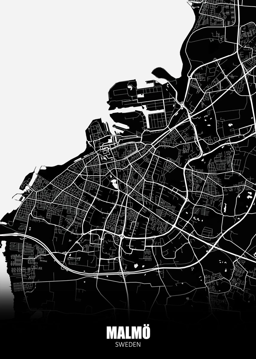 'Malmo Sweden Map' Poster, picture, metal print, paint by Zake Yonkou ...