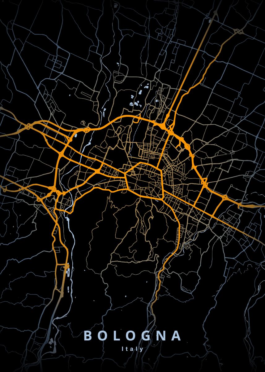 'Bologna Italy Map' Poster, picture, metal print, paint by Deeo | Displate