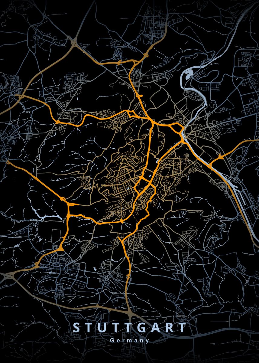 'Stuttgart Germany Map' Poster, picture, metal print, paint by Deeo ...