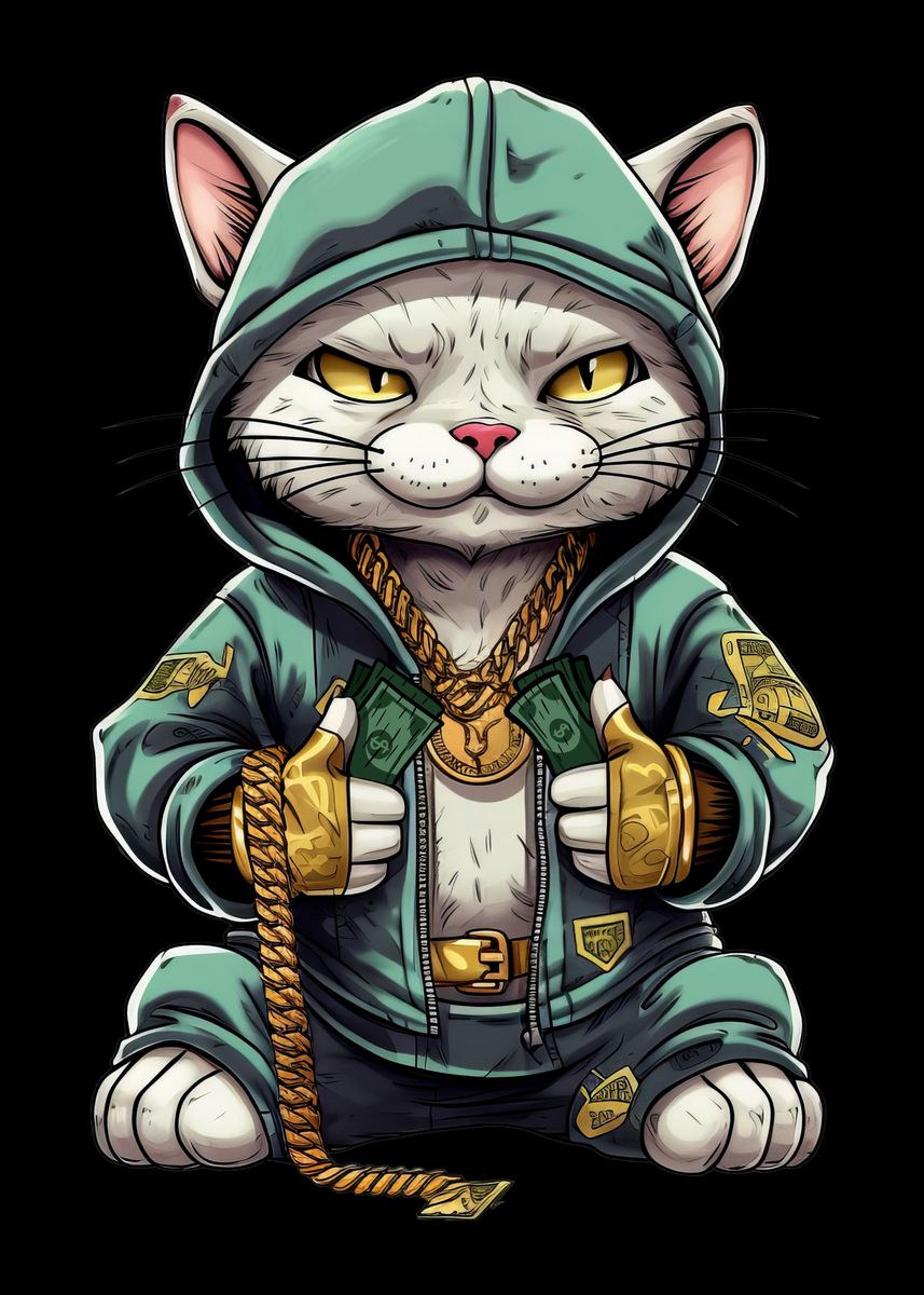 'Hip Hop Cat' Poster, picture, metal print, paint by Adam | Displate