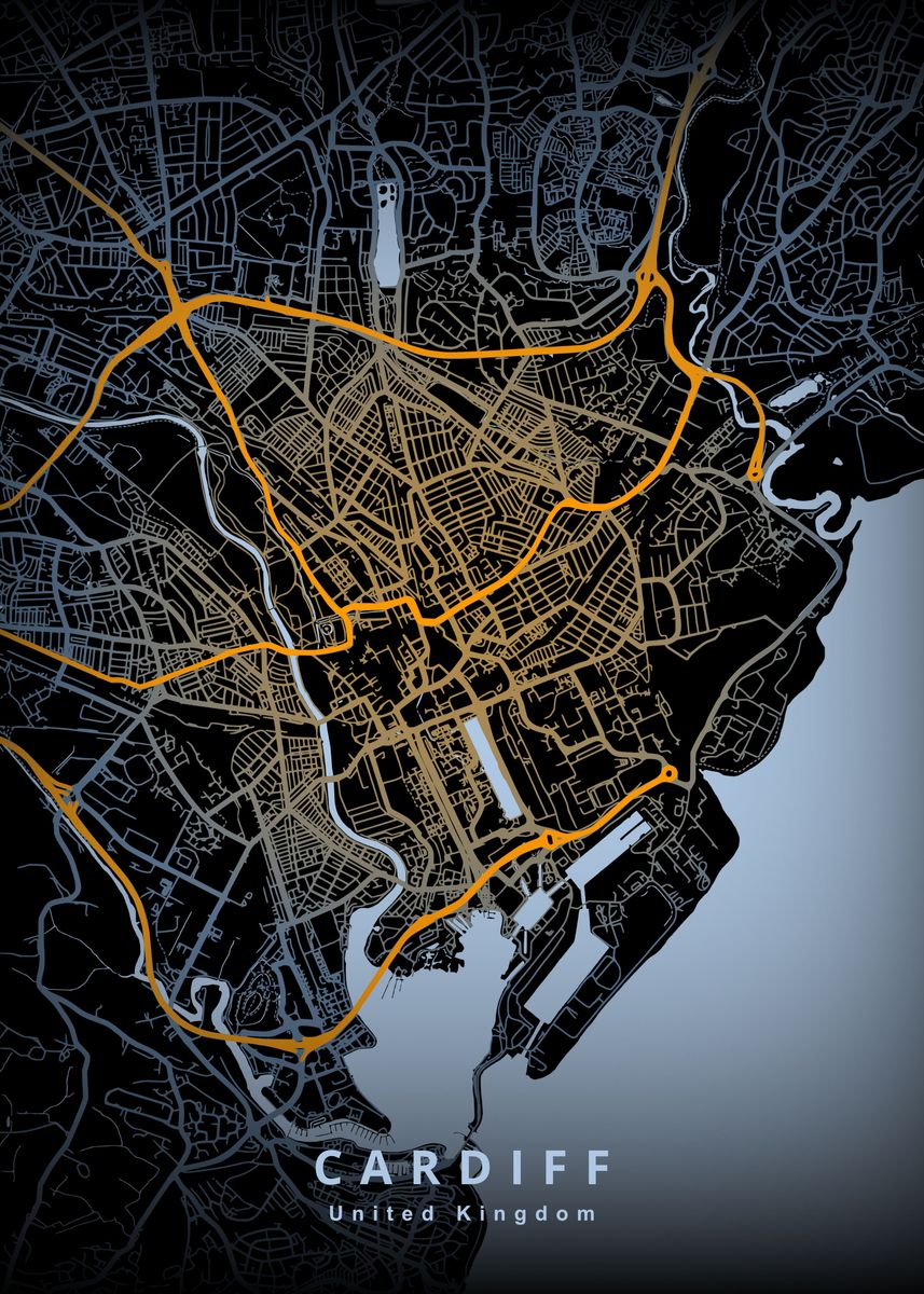 'Cardiff Wales Map' Poster, picture, metal print, paint by Deeo | Displate