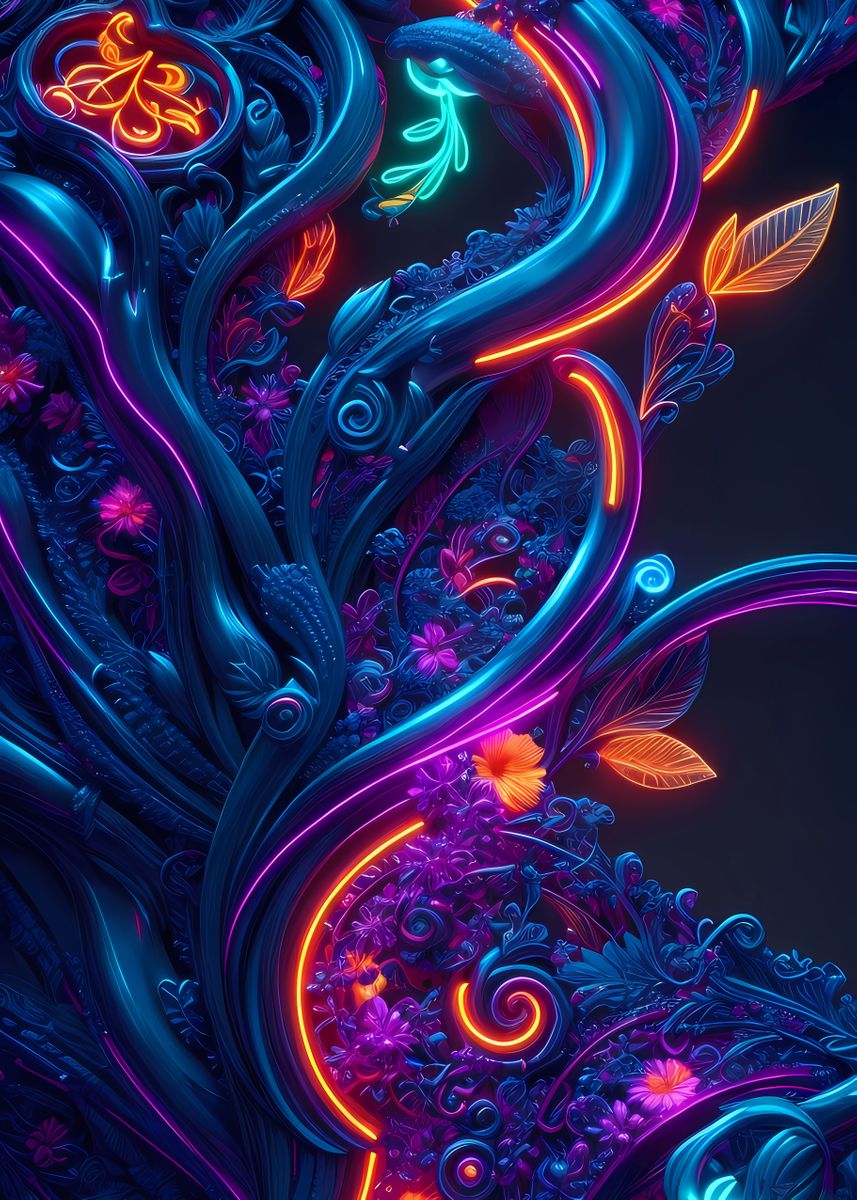 'Nature on Neon' Poster, picture, metal print, paint by Evanz ...