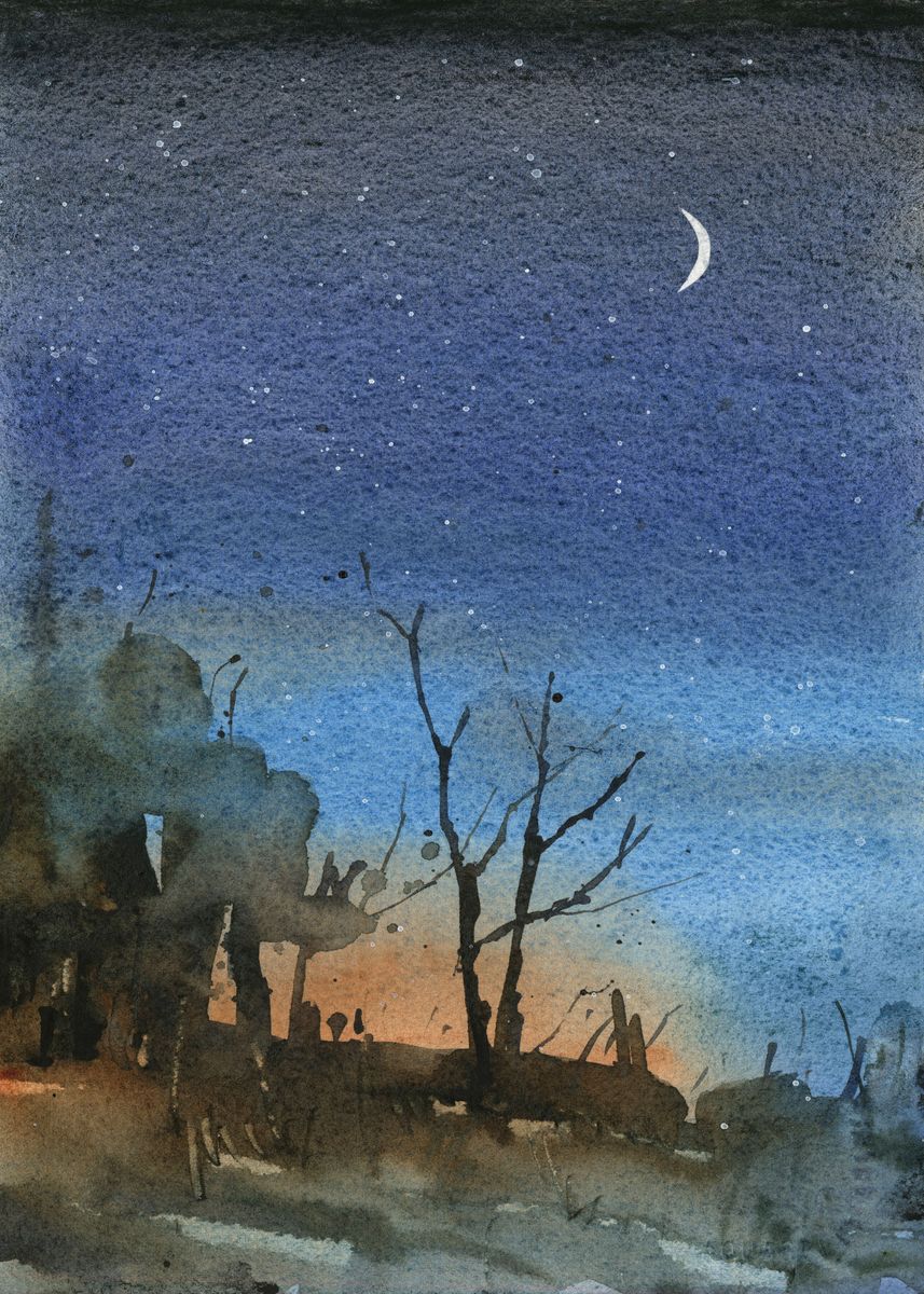 'Starry Night Landscape Art' Poster, picture, metal print, paint by ...