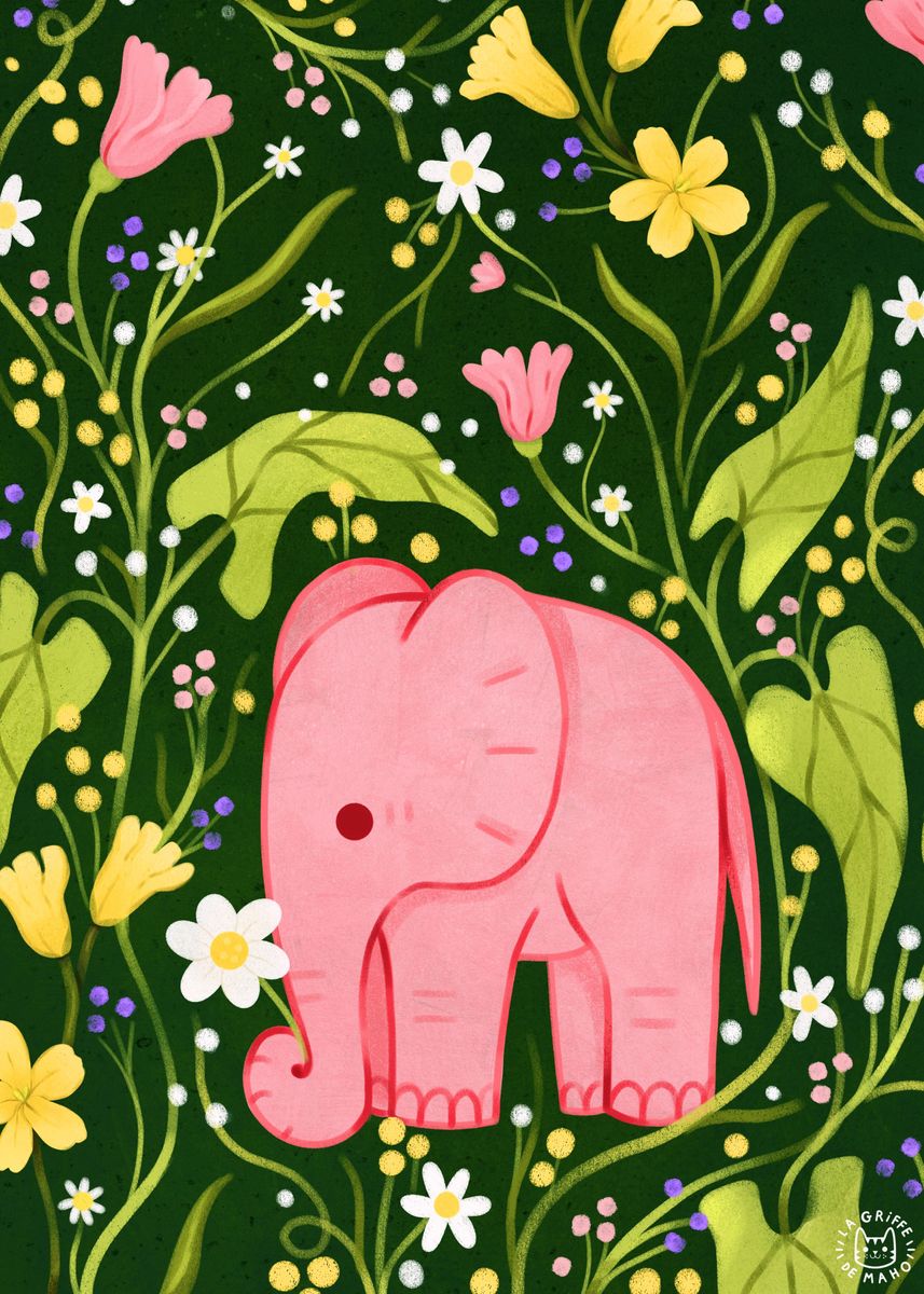 'The Pink Elephant' Poster, picture, metal print, paint by ...
