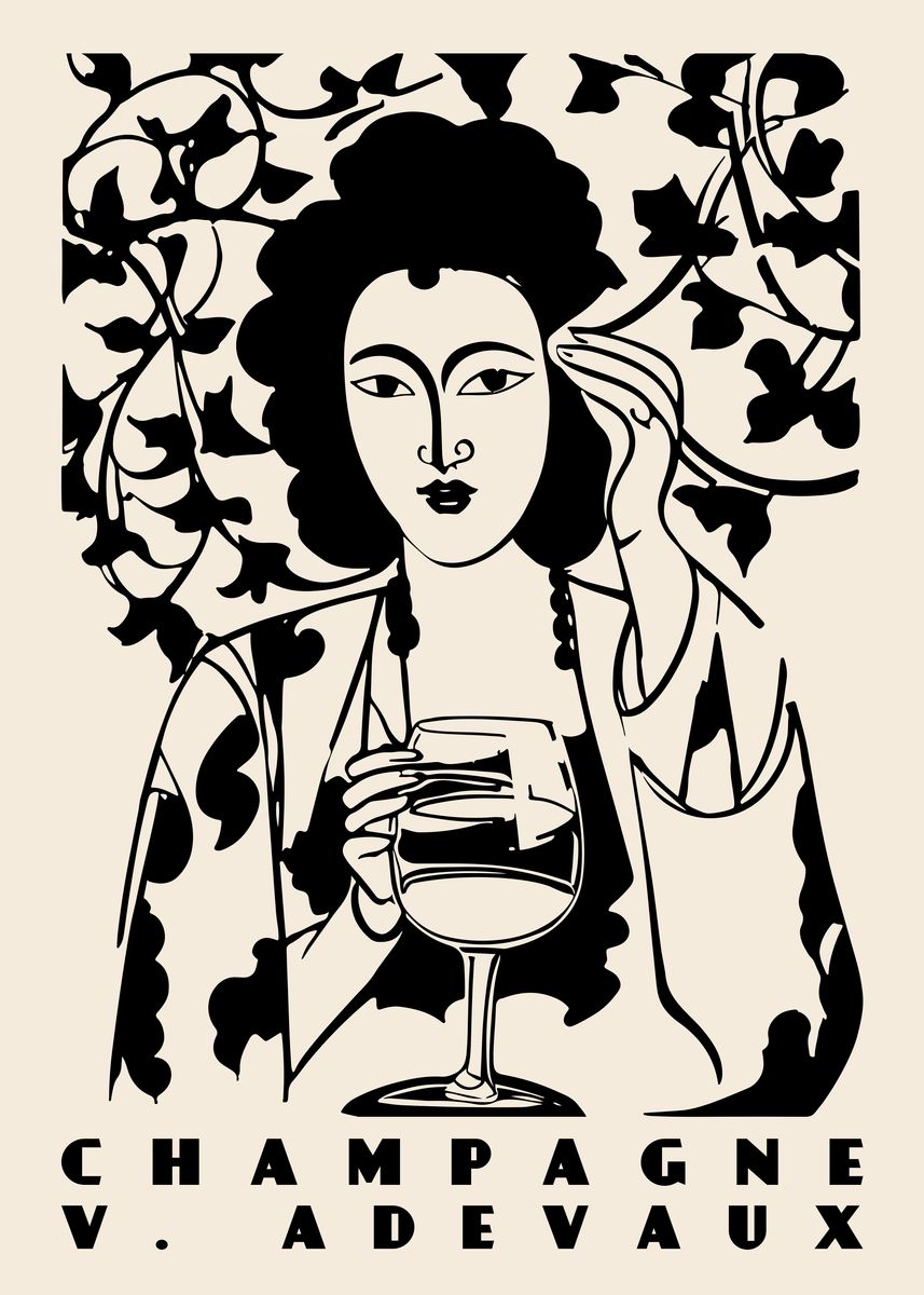 'Vintage Champagne Poster' Poster, picture, metal print, paint by ...