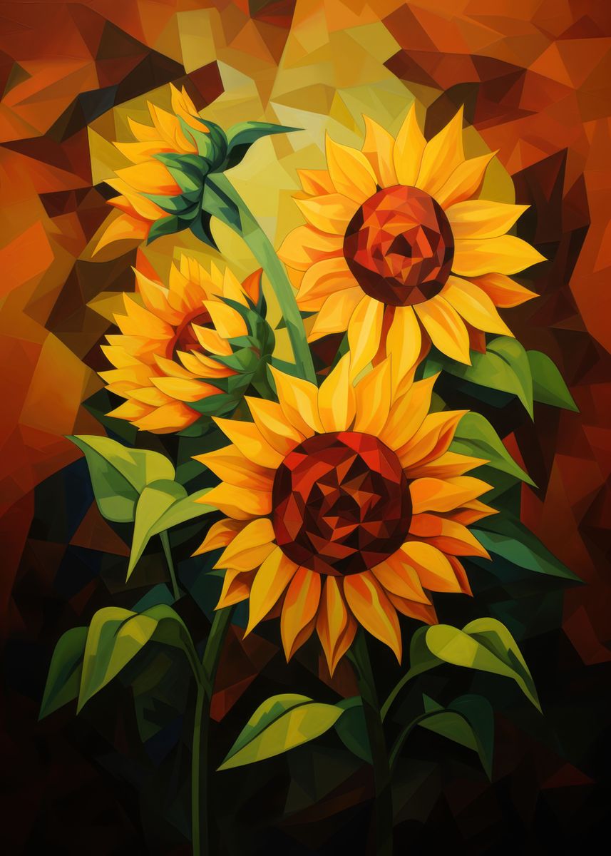 'Geometric Sunflowers' Poster, picture, metal print, paint by ...
