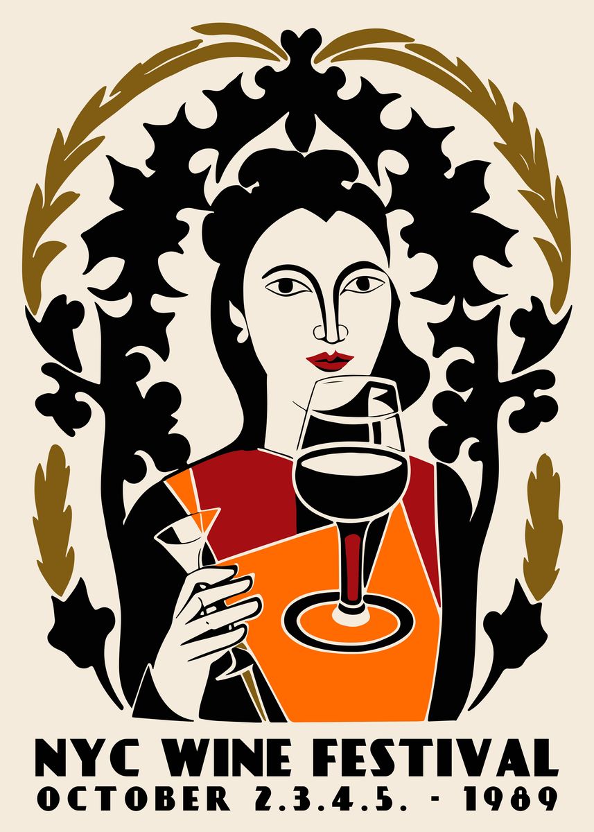 '1989 NYC Wine Festival Art' Poster, picture, metal print, paint by BluePinkPanther | Displate