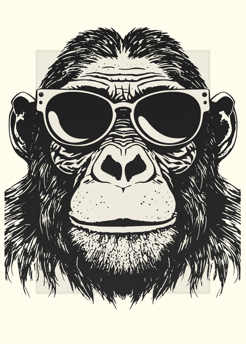 'Chimpanzee Illustration' Poster, picture, metal print, paint by Rafael ...
