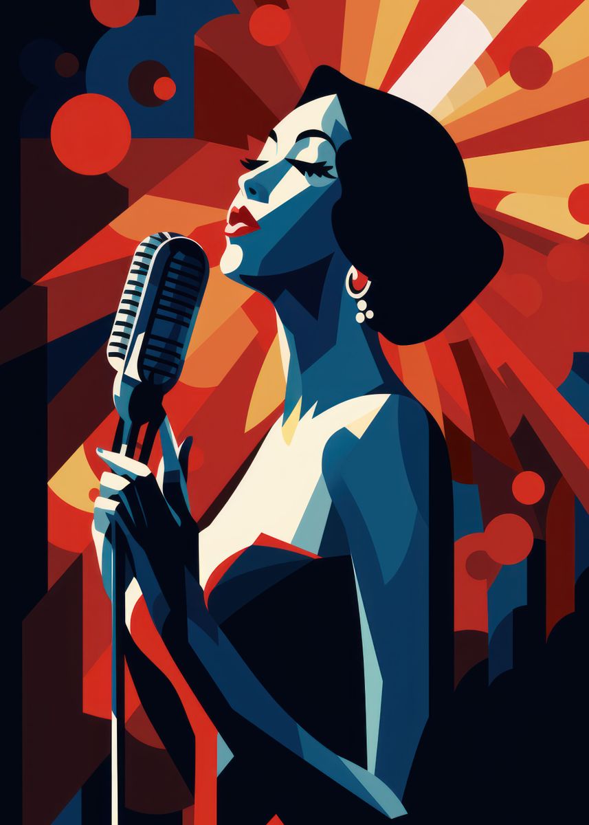 'Art Deco Lady Jazz Singer' Poster, picture, metal print, paint by ...