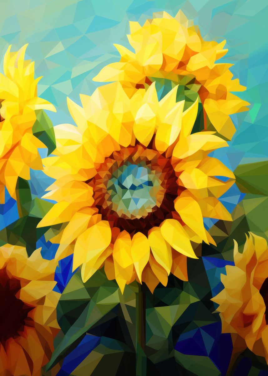'Colorful Cubism Sunflowers' Poster, picture, metal print, paint by ...