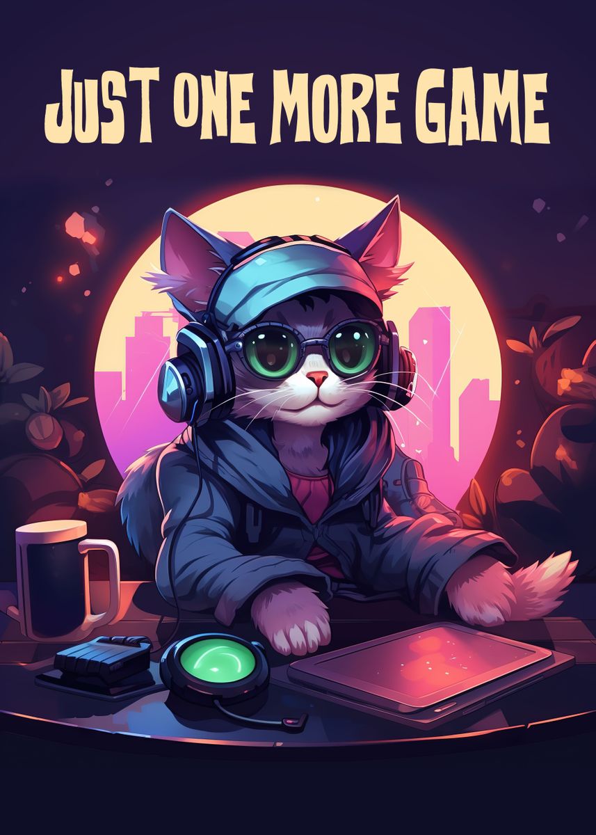 'Cat Gaming With Headset' Poster by Saka Kzaki | Displate
