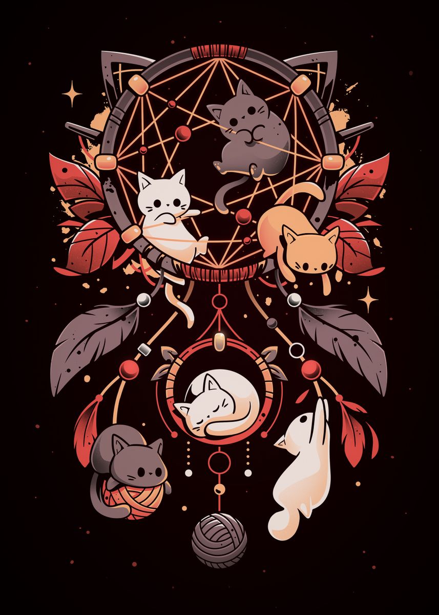 'Cat Catcher' Poster, picture, metal print, paint by Snouleaf | Displate
