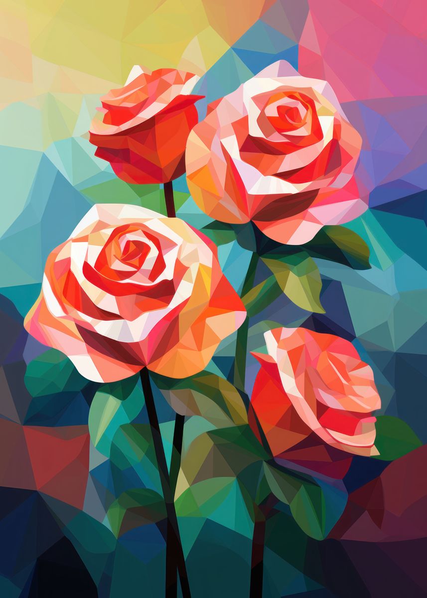 'Colorful Abstract Roses' Poster, picture, metal print, paint by ...