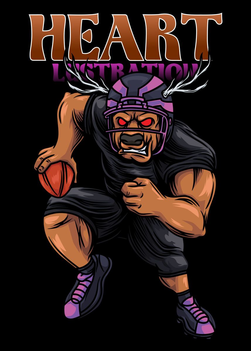 'Deer Football Text' Poster, picture, metal print, paint by hendra ...
