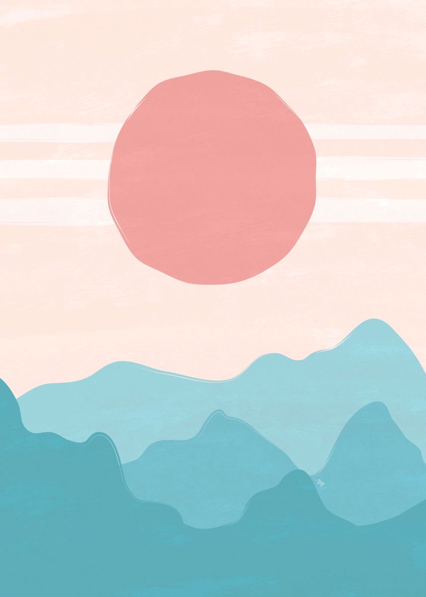 'Modern Pink Sunset' Poster, picture, metal print, paint by Martina ...