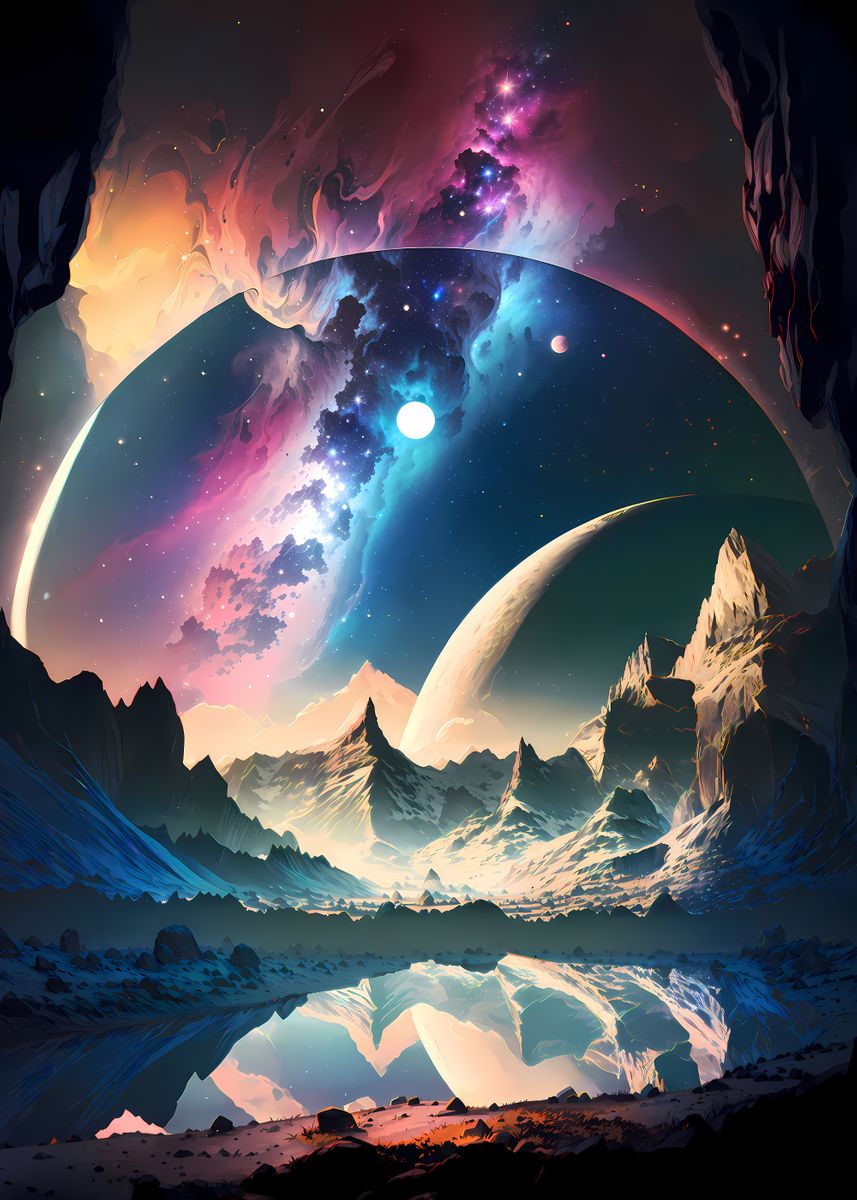 'Reflection Of Cosmos Lake' Poster, picture, metal print, paint by ...