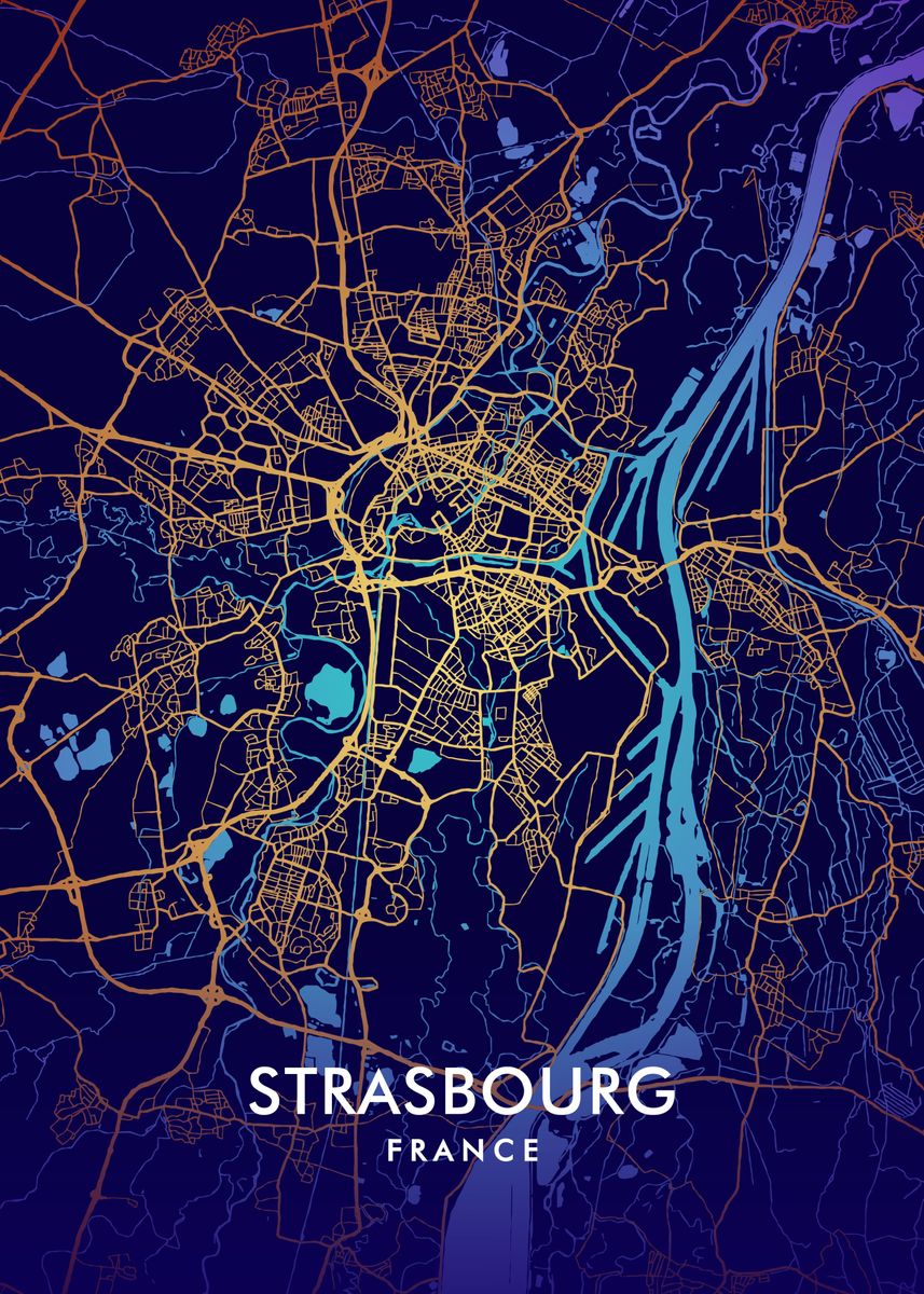 'Strasbourg Map' Poster, picture, metal print, paint by Miracle Studio ...