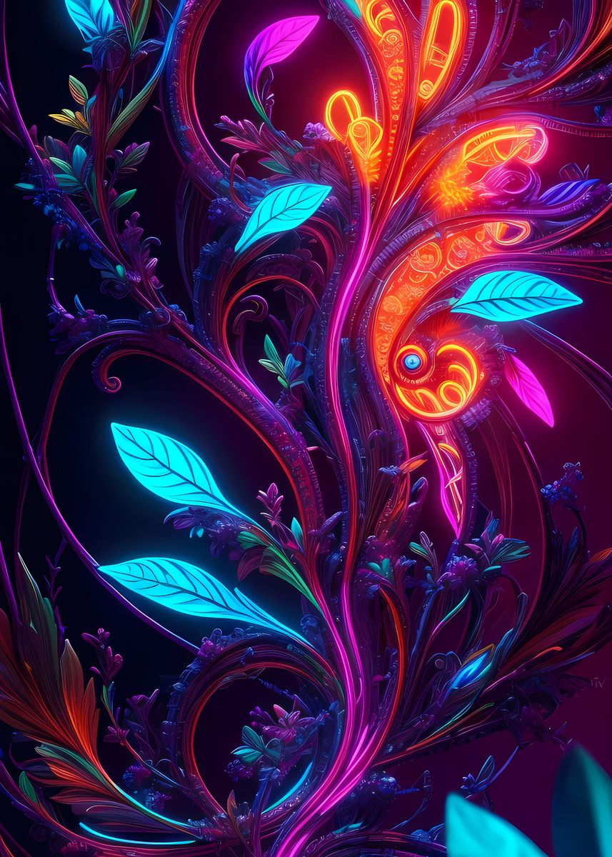 'Nature on Neon' Poster, picture, metal print, paint by Evanz ...