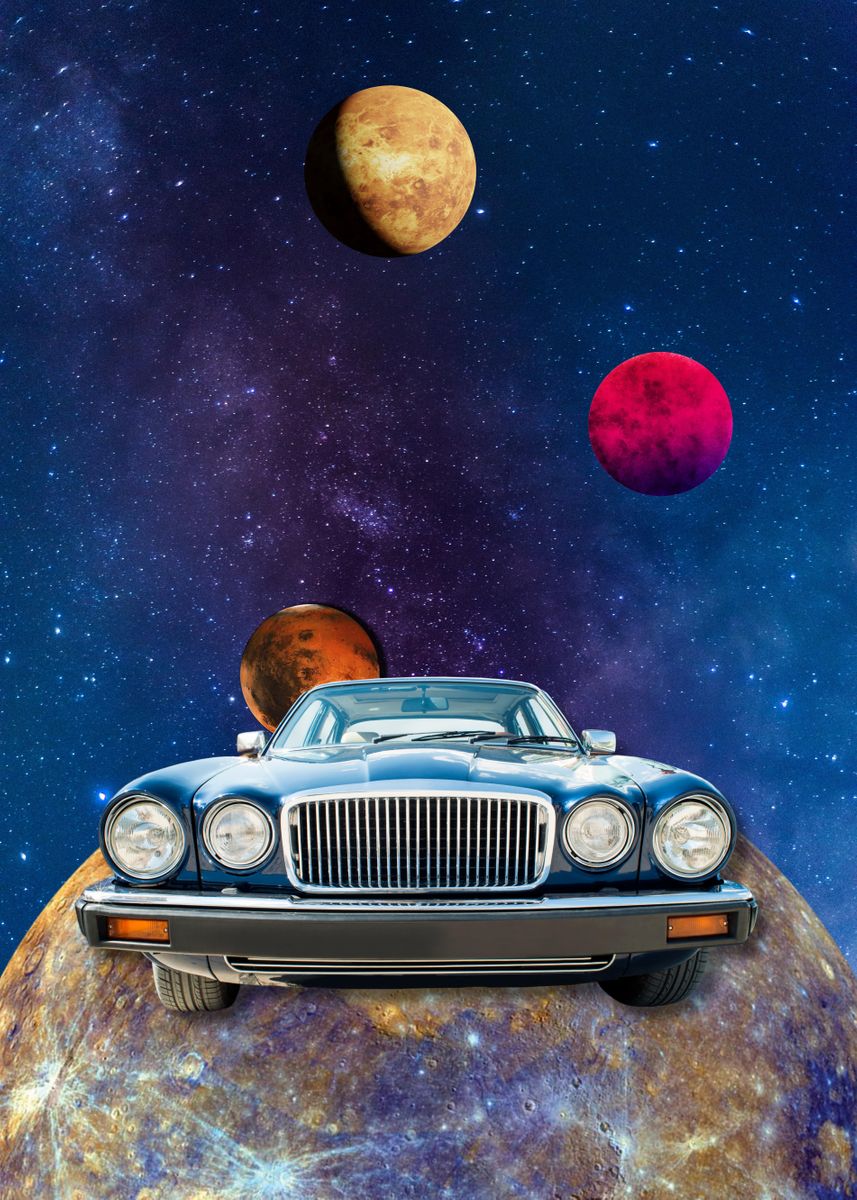 'Retro Car on Space' Poster, picture, metal print, paint by Geanina ...