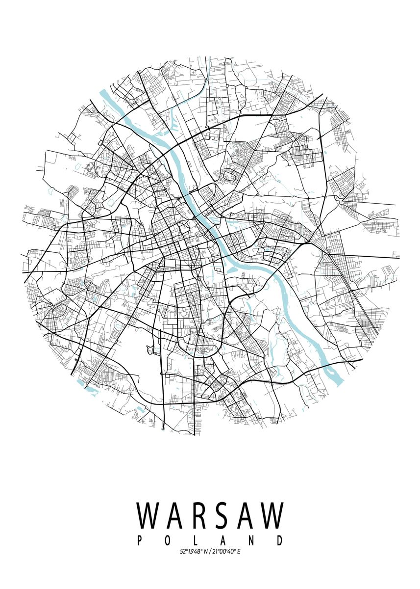 'Warsaw City Map Circle' Poster, picture, metal print, paint by deMAP ...