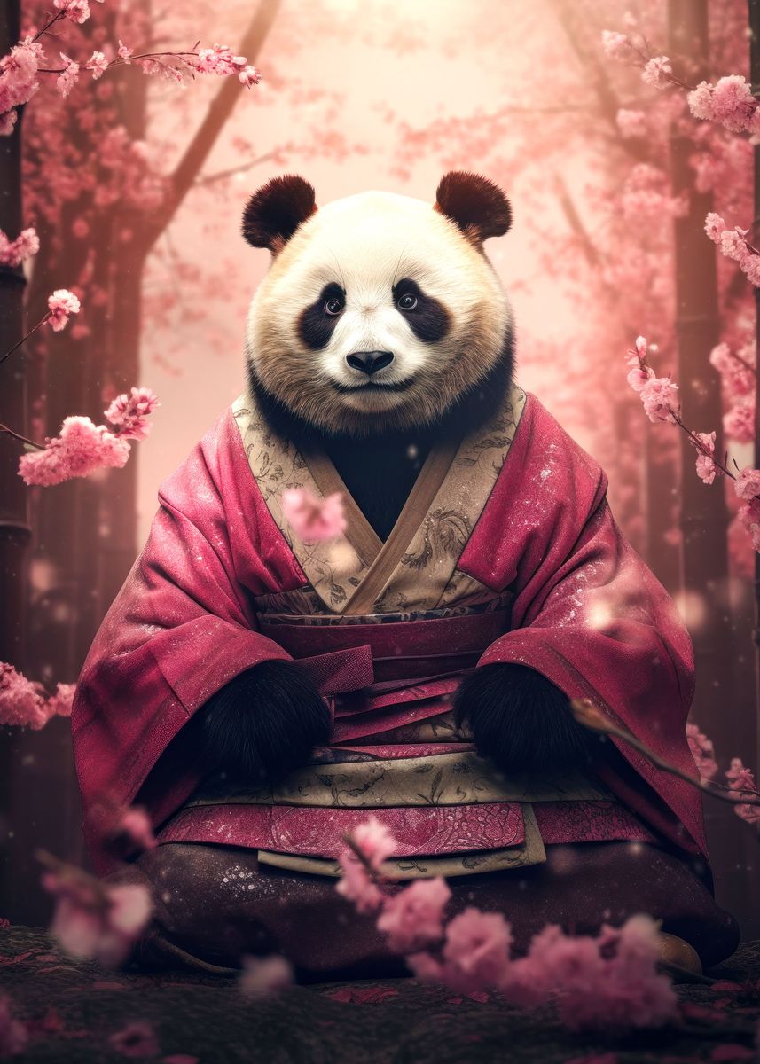 'panda in pink kimono' Poster, picture, metal print, paint by Adel S ...