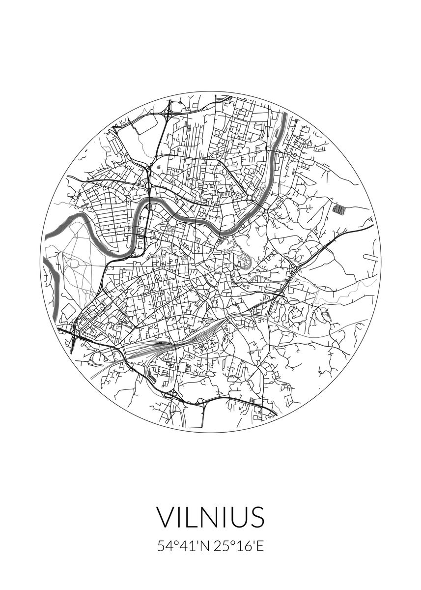 'Vilnius Circle Map White' Poster by dkDesign | Displate