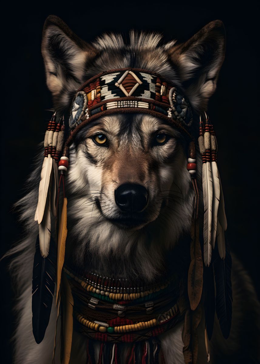 'Aztec Wolf' Poster, picture, metal print, paint by Makadur | Displate