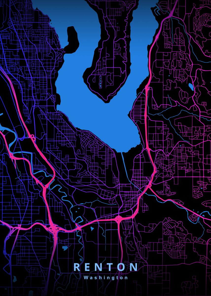 'Renton Washington Map' Poster, picture, metal print, paint by Deeo ...