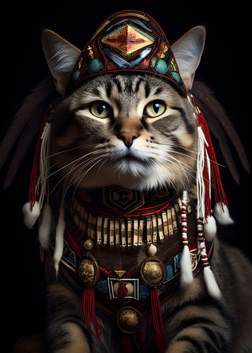 'Aztec Cat' Poster, picture, metal print, paint by Makadur | Displate