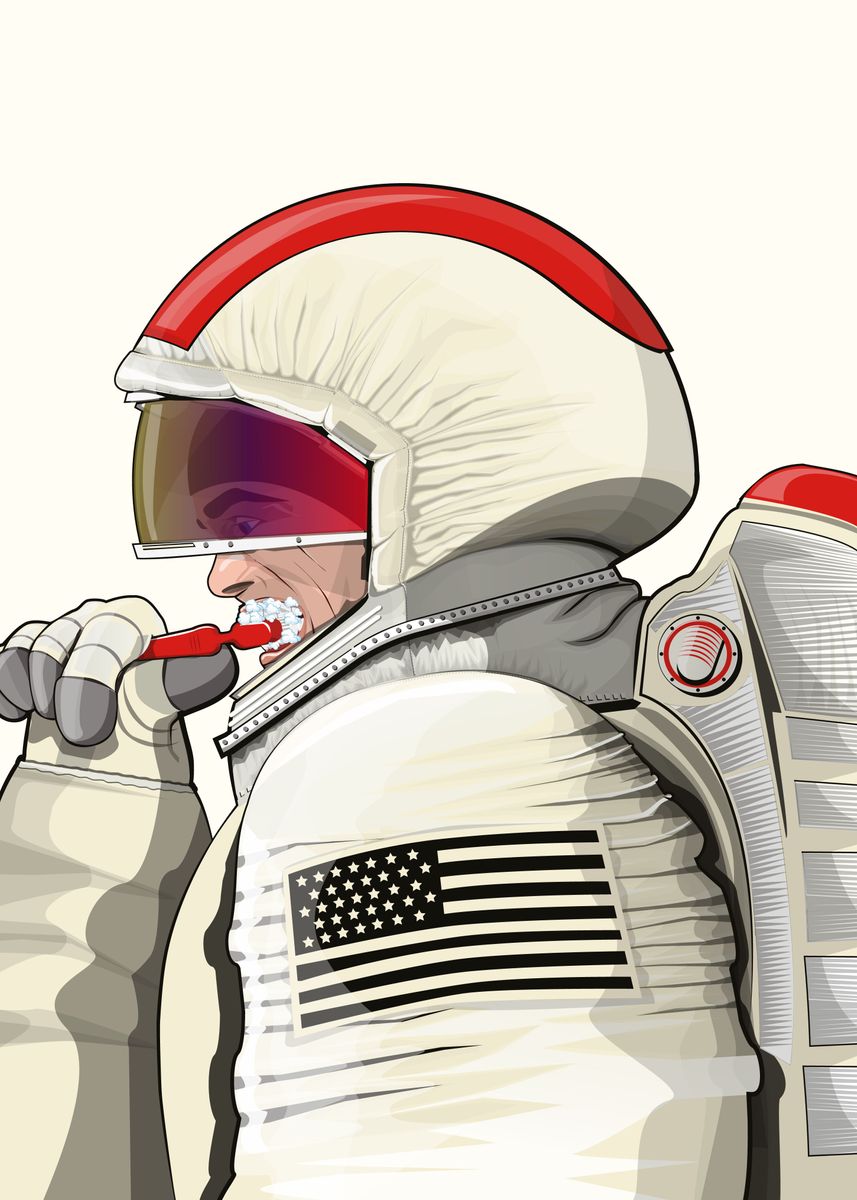 'Astronaut Brushing Teeth' Poster, picture, metal print, paint by ...