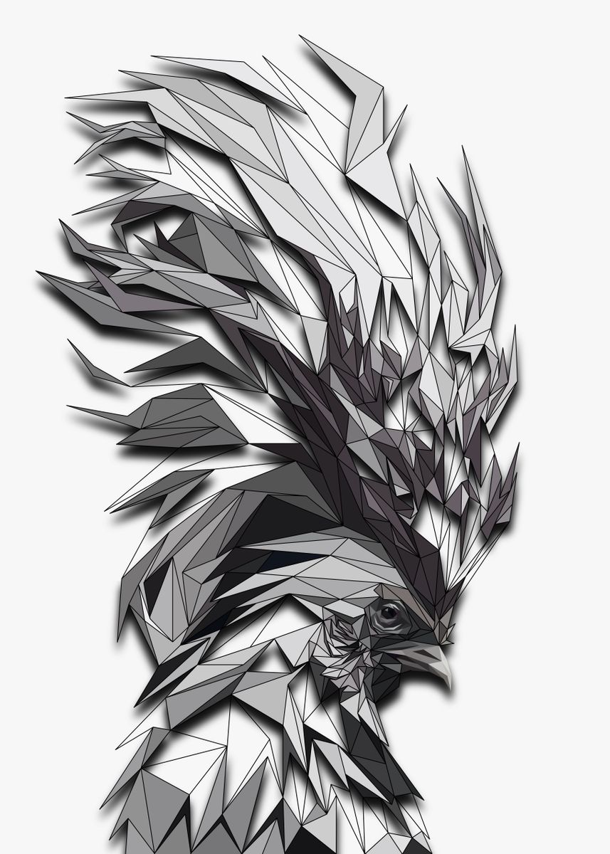 'Rooster Half Wireframe' Poster, picture, metal print, paint by Evanz ...