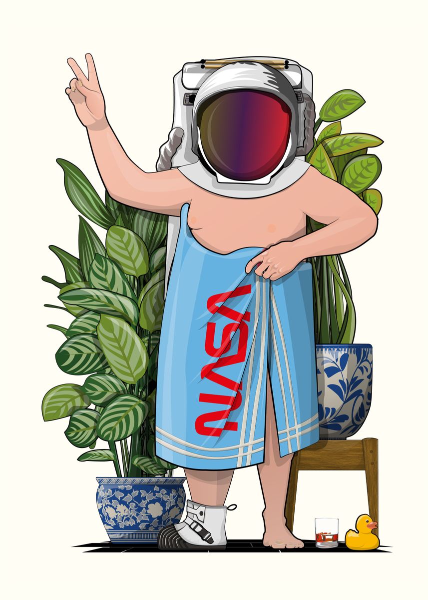 'Astronaut in Bath Towel' Poster, picture, metal print, paint by ...