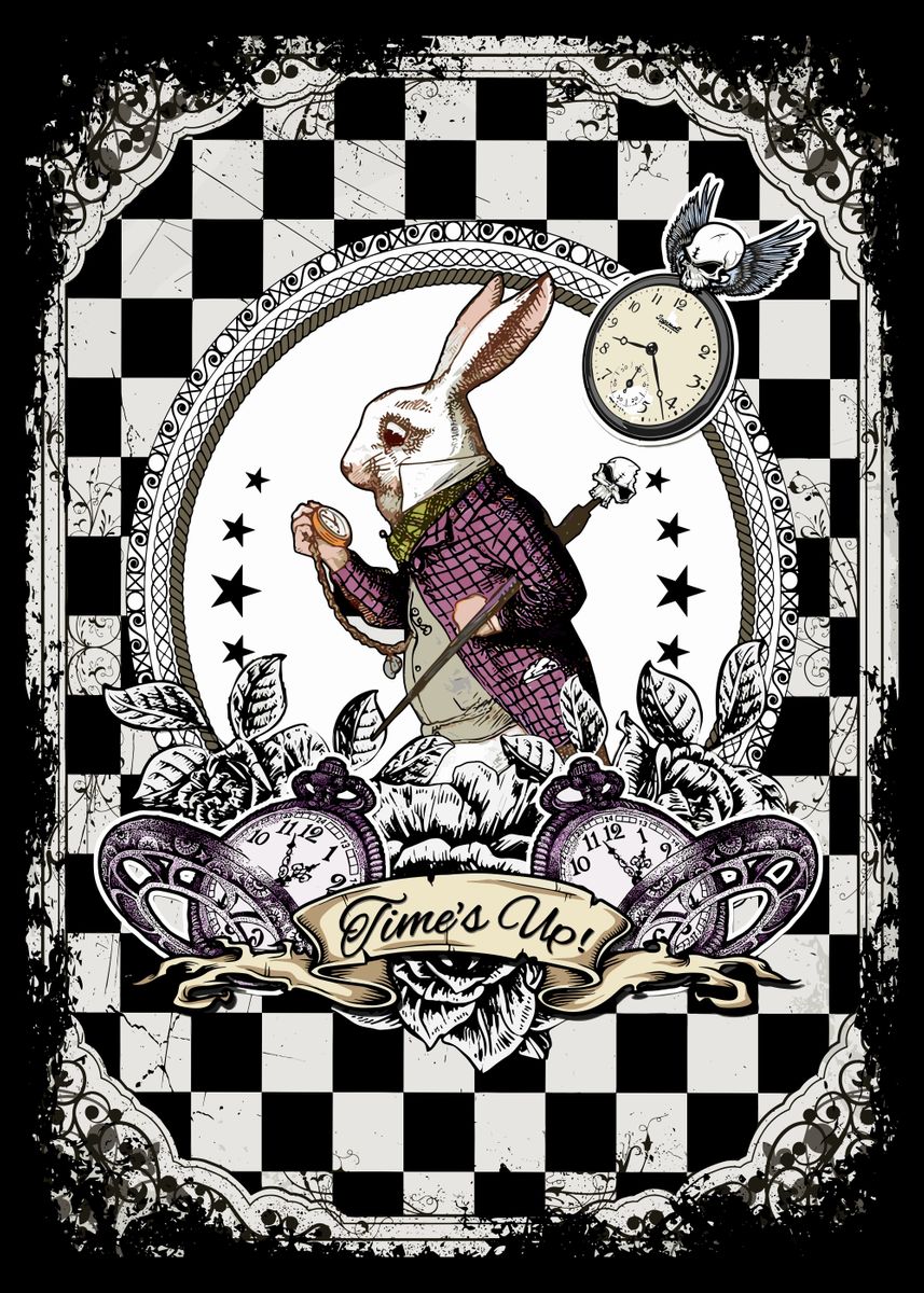 'White Rabbit Time' Poster, picture, metal print, paint by Ludo Enko | Displate