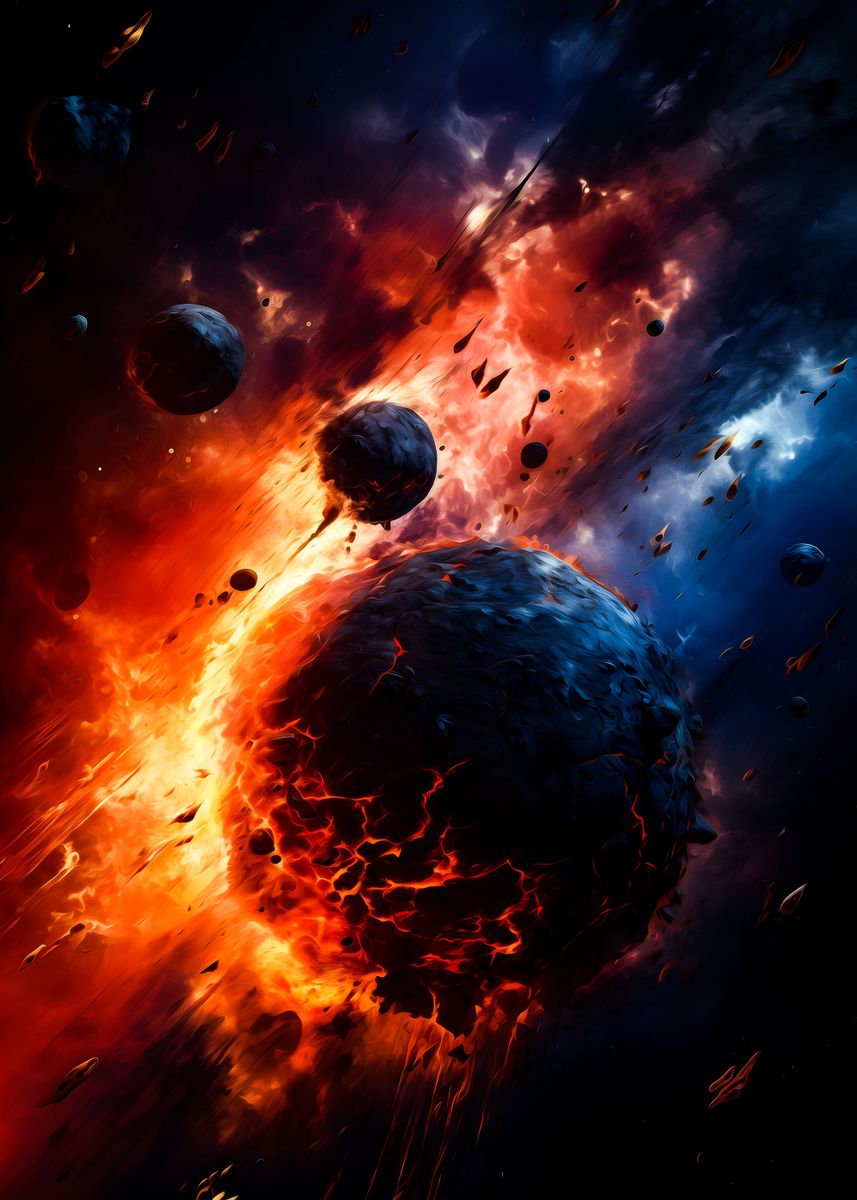 'Space Collision ' Poster, picture, metal print, paint by EKIM | Displate