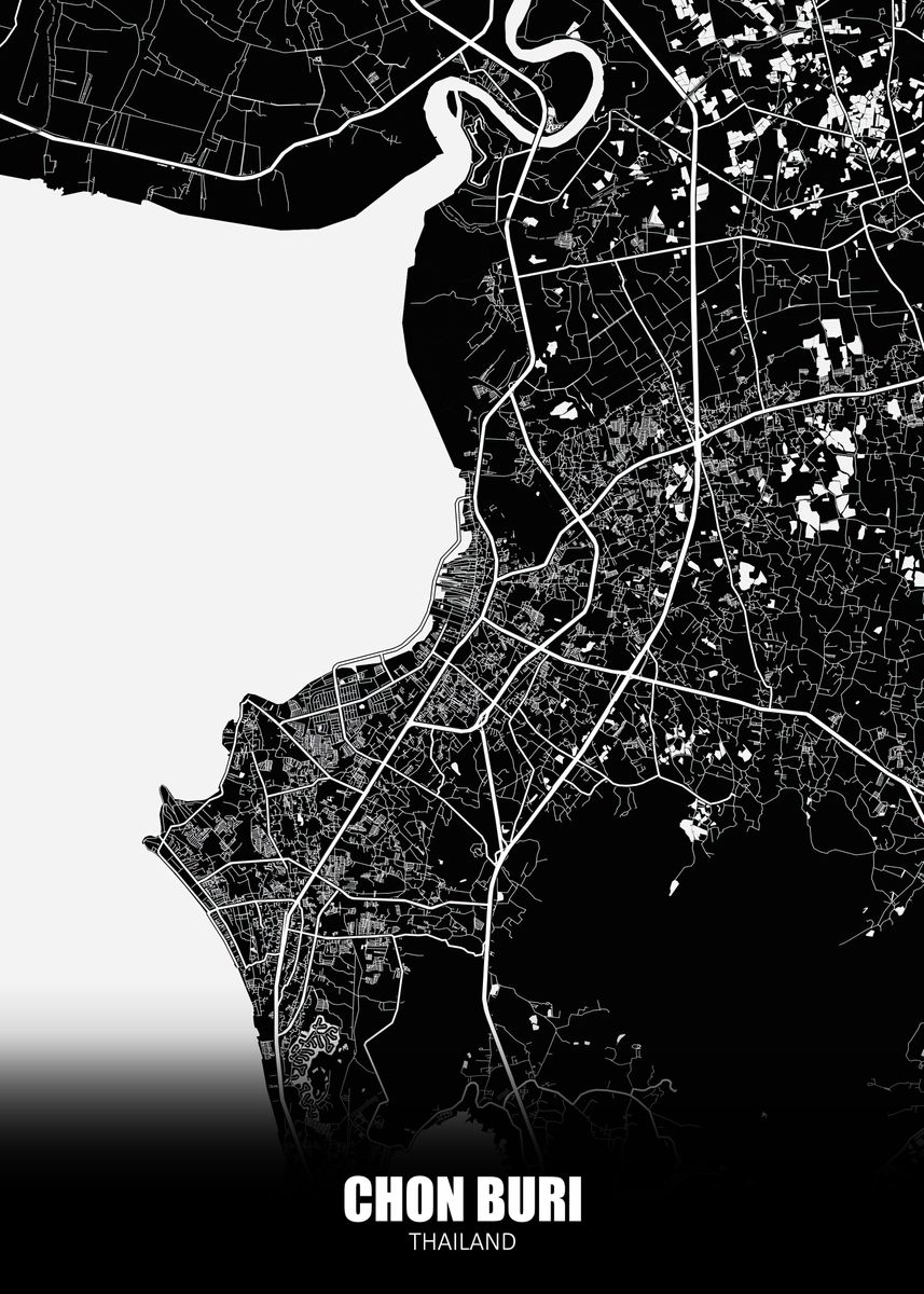 'Chon Buri Thailand Map' Poster, picture, metal print, paint by Zake ...