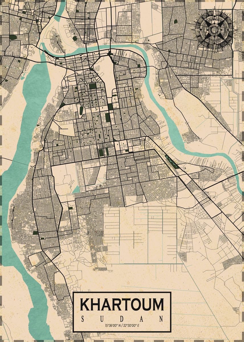 'Khartoum City Map Vintage' Poster, picture, metal print, paint by ...