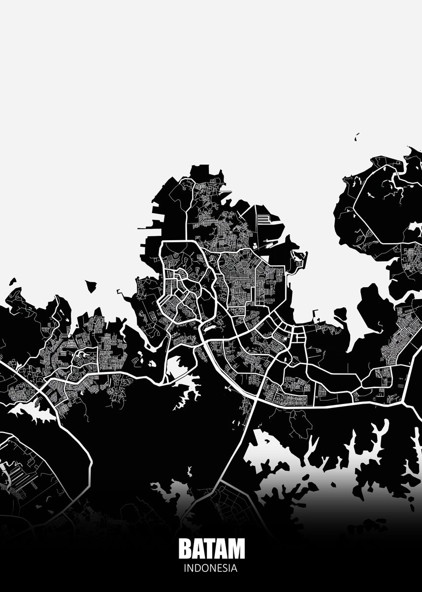 'Batam Indonesia Map' Poster, picture, metal print, paint by Zake Yonkou | Displate