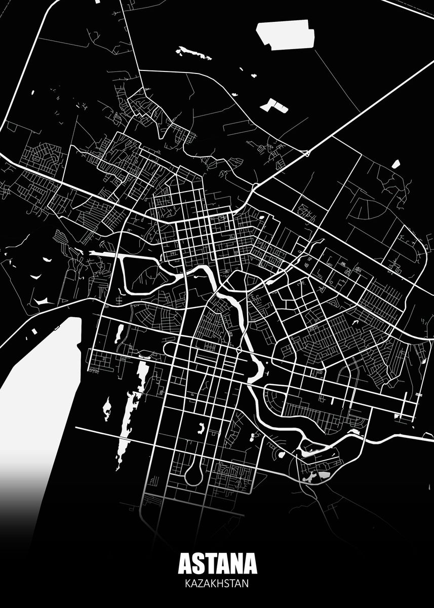 'Astana Kazakhstan Map' Poster, picture, metal print, paint by Zake ...