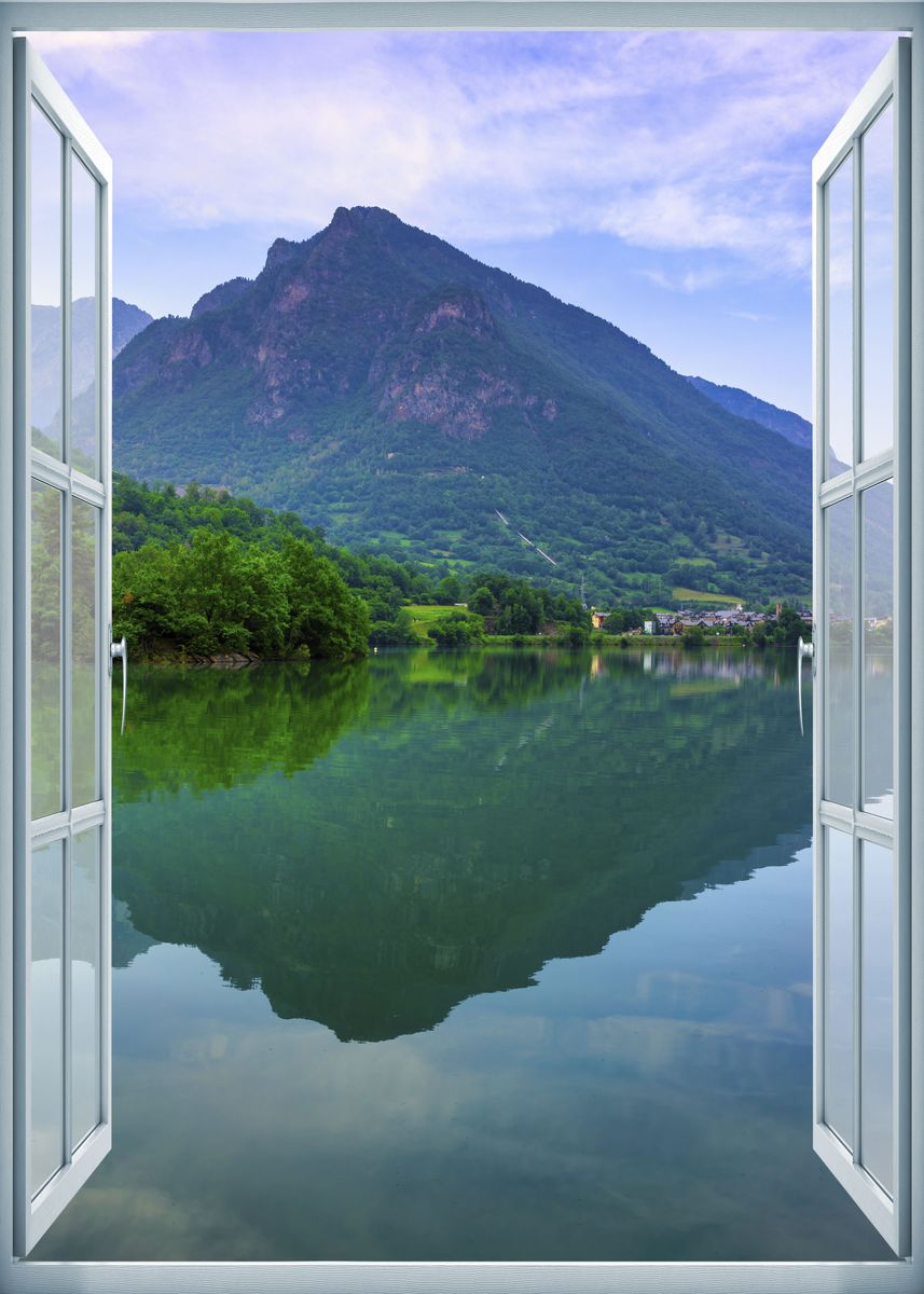 'Window view lake landscape' Poster, picture, metal print, paint by ...