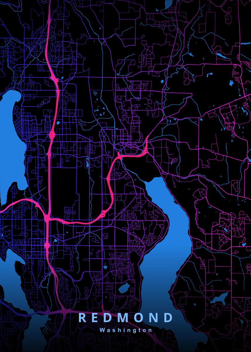 'Redmond Washington Map' Poster, picture, metal print, paint by Deeo ...