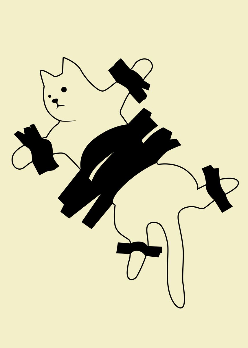 'Cat On Duct Tape' Poster, picture, metal print, paint by Muezzahero ...
