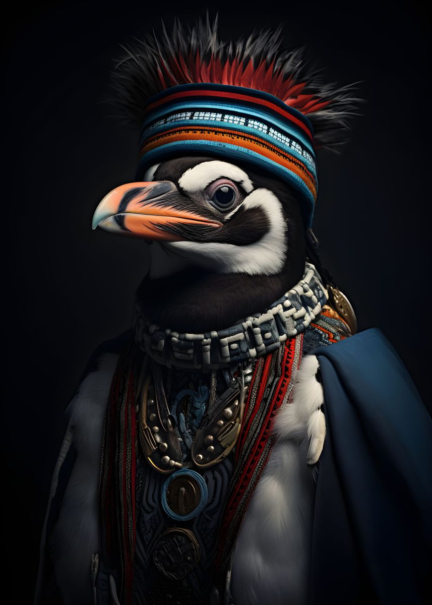 'Aztec Penguin' Poster, picture, metal print, paint by Makadur | Displate