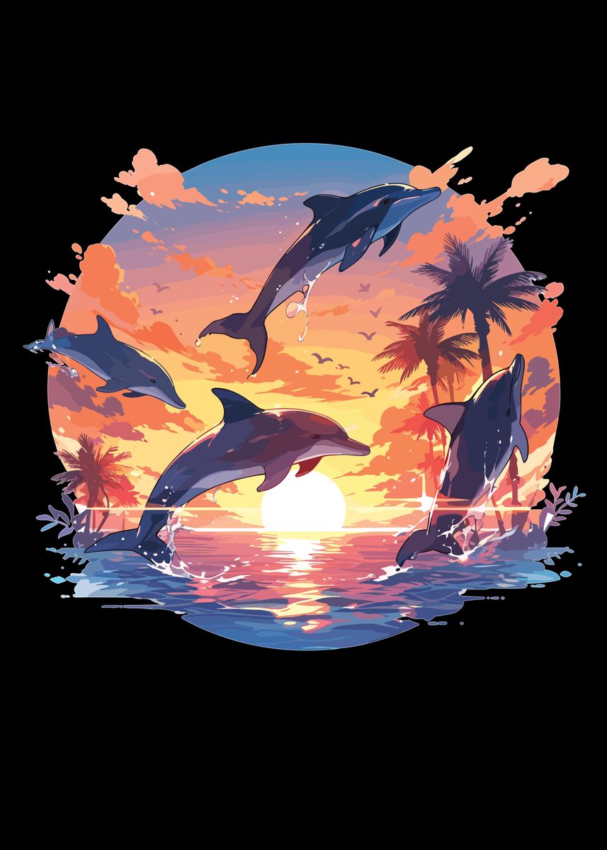 'Dolphins Define Sunset' Poster, picture, metal print, paint by ZS C O ...