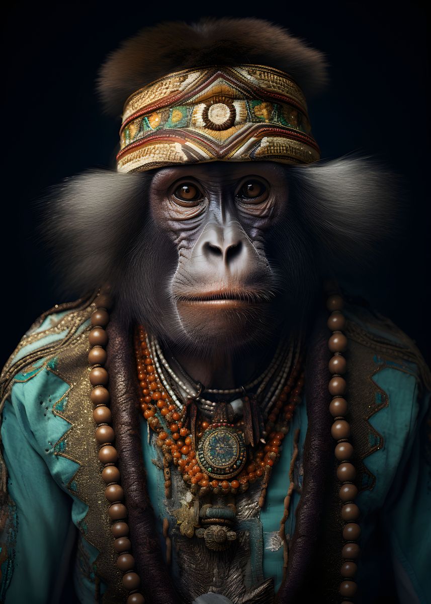 'Aztec Monkey' Poster, picture, metal print, paint by Makadur | Displate