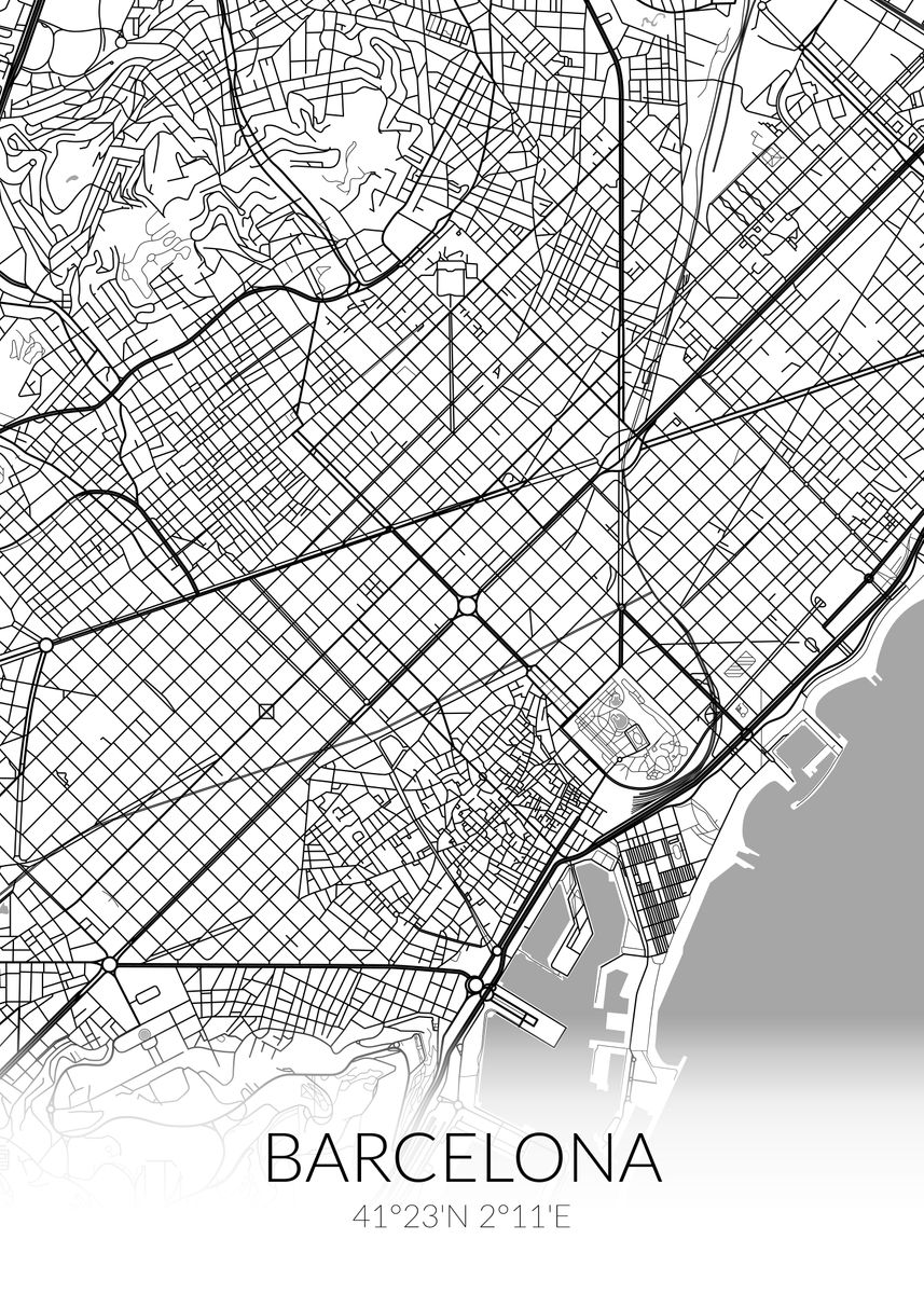'Barcelona City Map White' Poster, picture, metal print, paint by dkDesign | Displate