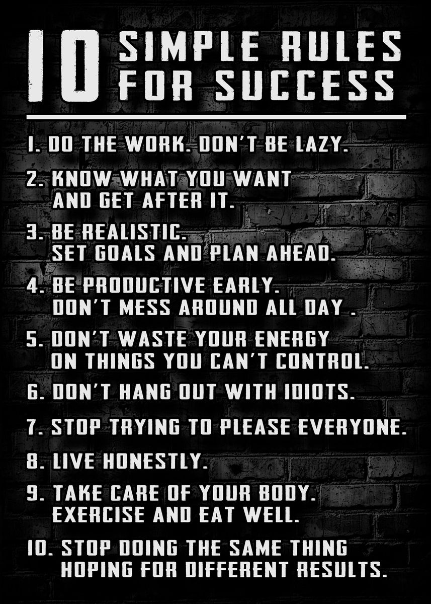 '10 Rules For Success ' Poster, picture, metal print, paint by Nice ...