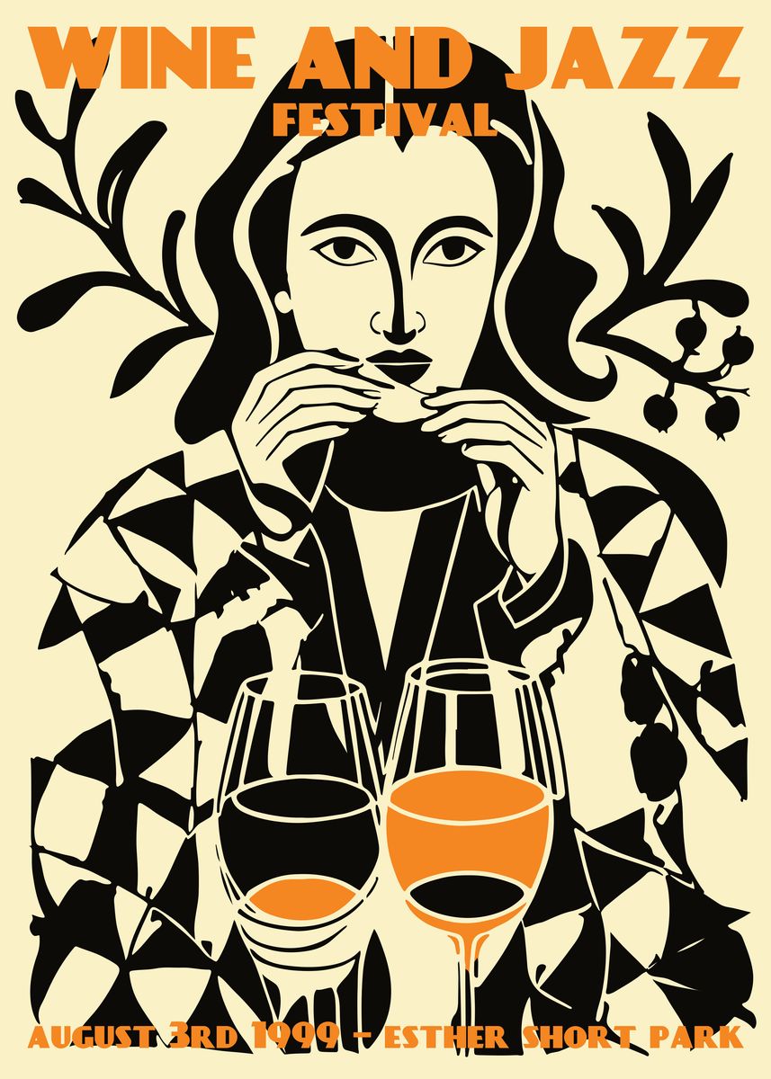 'Wine and Jazz Festival' Poster, picture, metal print, paint by BluePinkPanther | Displate